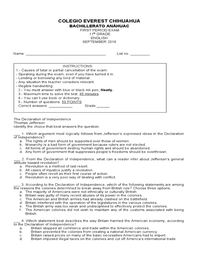 11 SEP Exam Backup | PDF | United States Declaration Of Independence