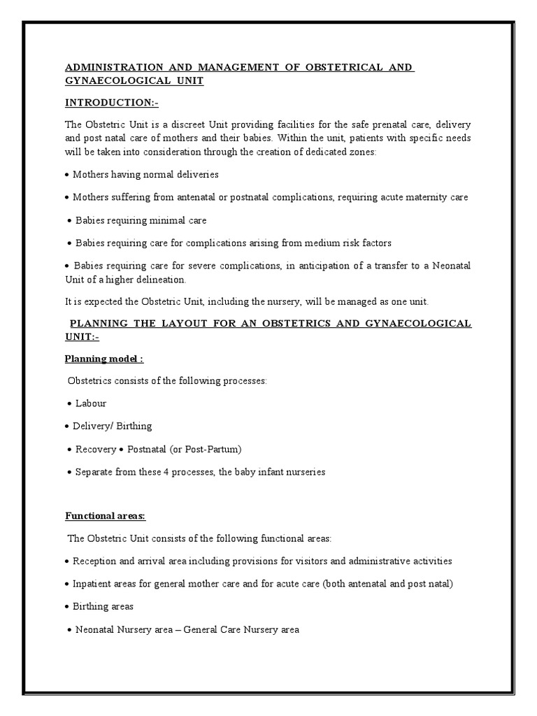 Administration and Management of Obstetrical and Gynaecological Unit ...
