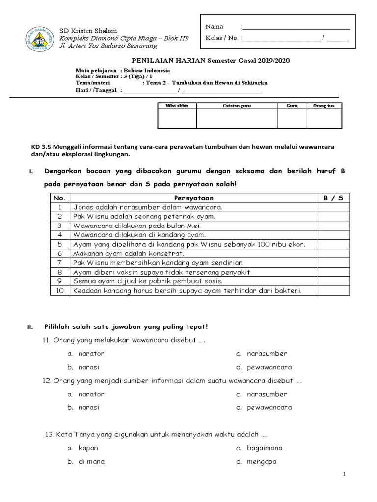 PH Tema 2 - Tumbuhan Dan Hewan Disekitarku | PDF