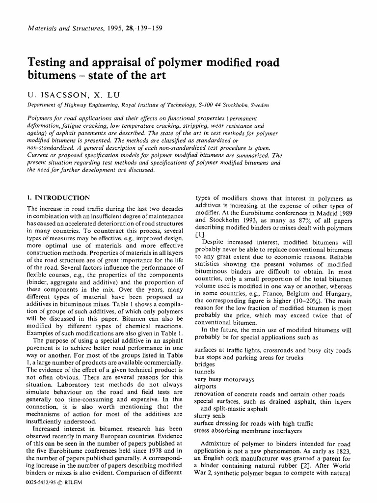 Testing and Appraisal of Polymer Modified Road Bitumens - State of The ...