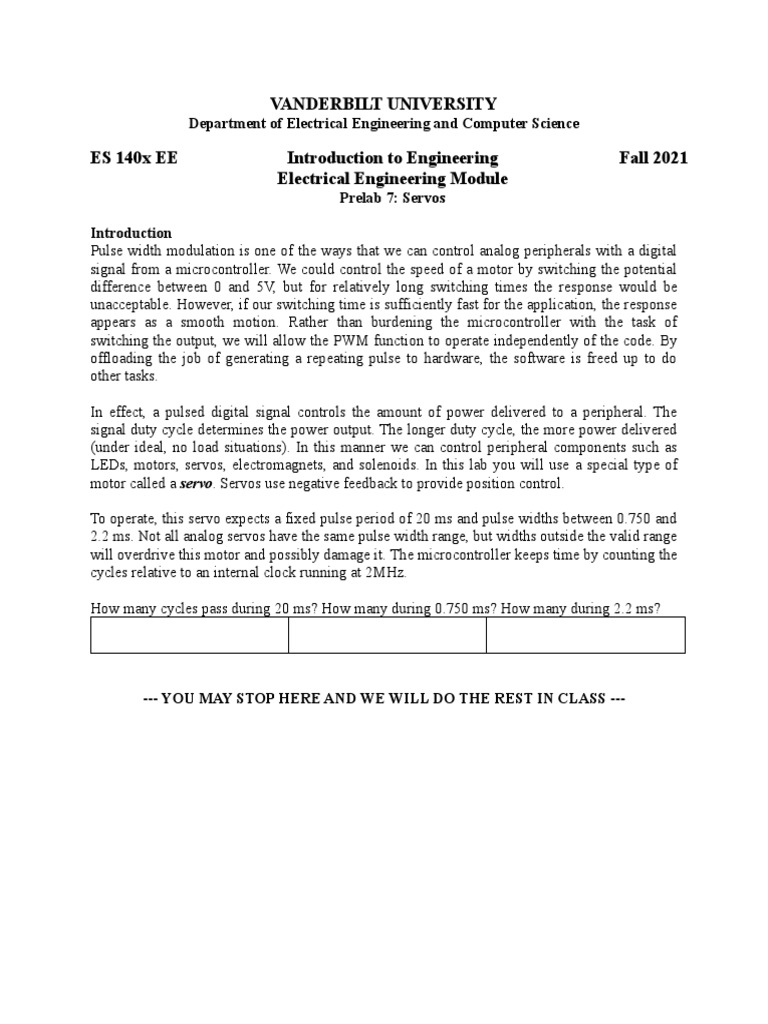 Vanderbilt University ES 140x EE Introduction To Engineering Electrical ...