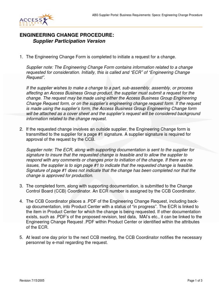 SPECS Engineering Change Procedure 07-11-05 | PDF