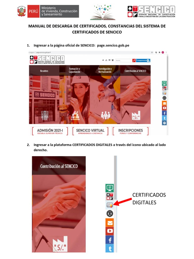 Manual de Descarga de Certificados Sencico | PDF
