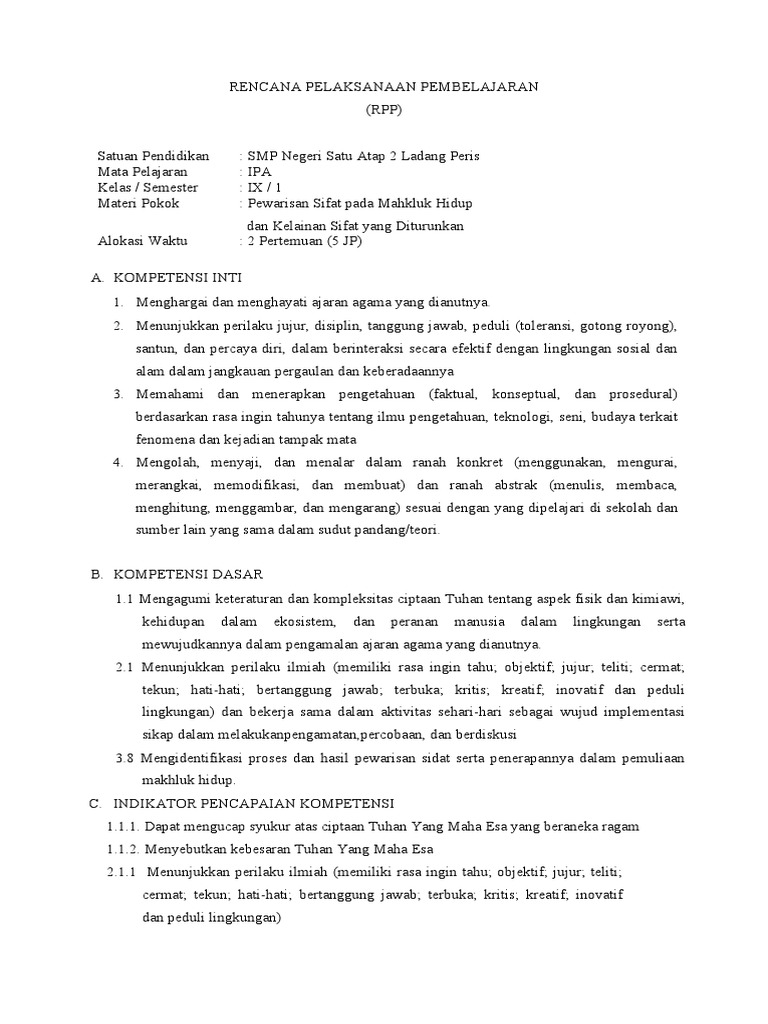 RPP Pewarisan Sifat | PDF