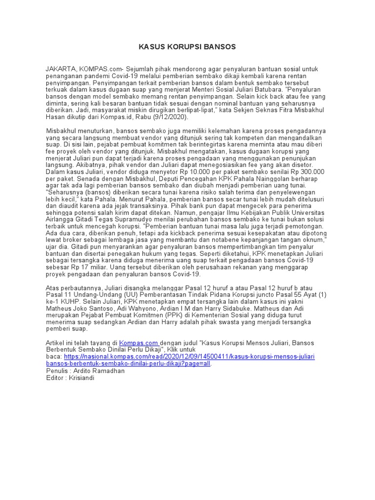 Kasus Korupsi Bansos | PDF | Hukum