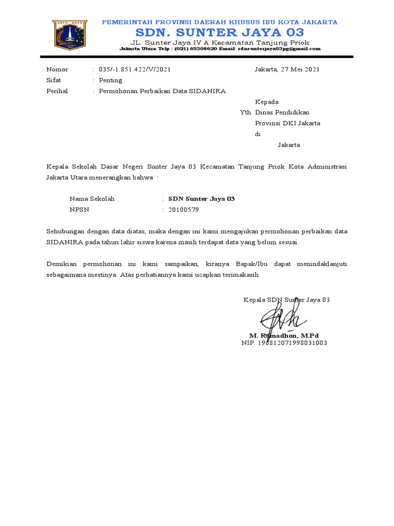 Surat Keterangan Perbaikan Sidanira | PDF