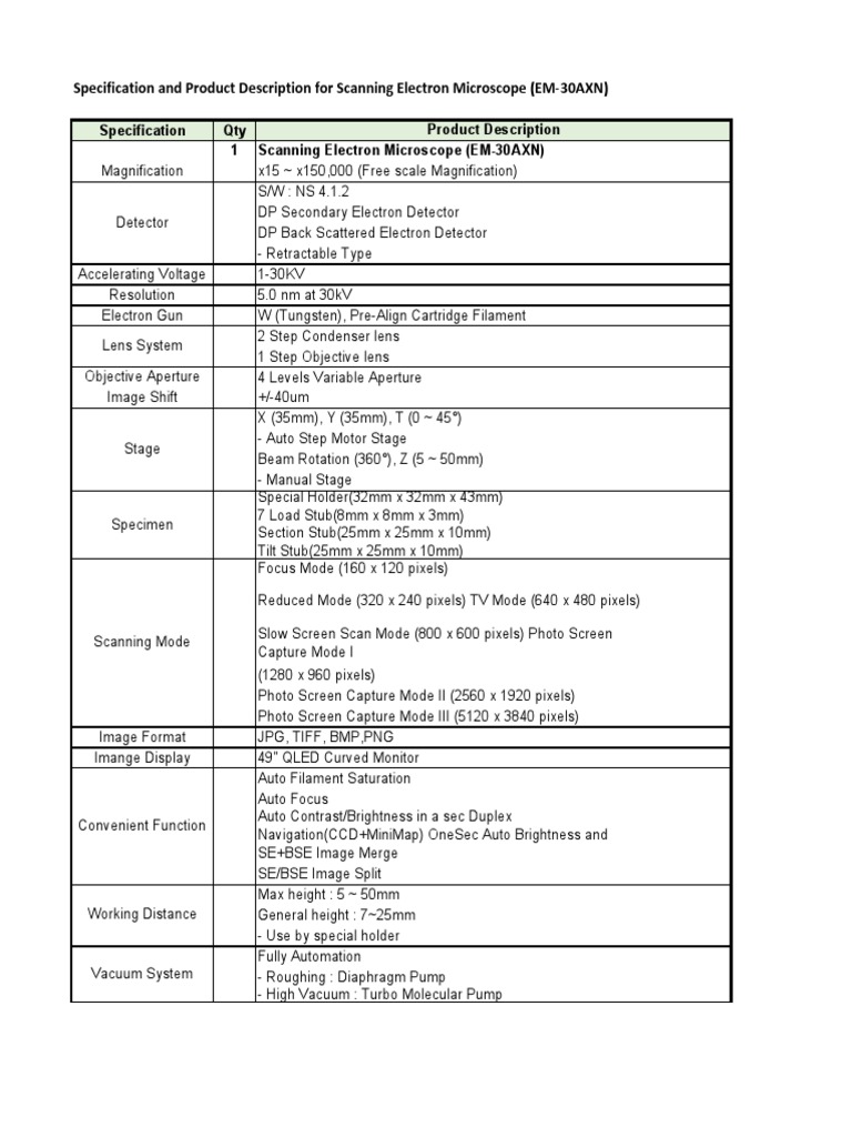 Specification Coxem Em-30 Axn | PDF | Scanning Electron Microscope ...