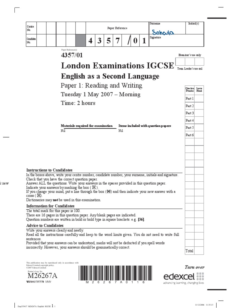 London Examinations IGCSE: English As A Second Language | PDF