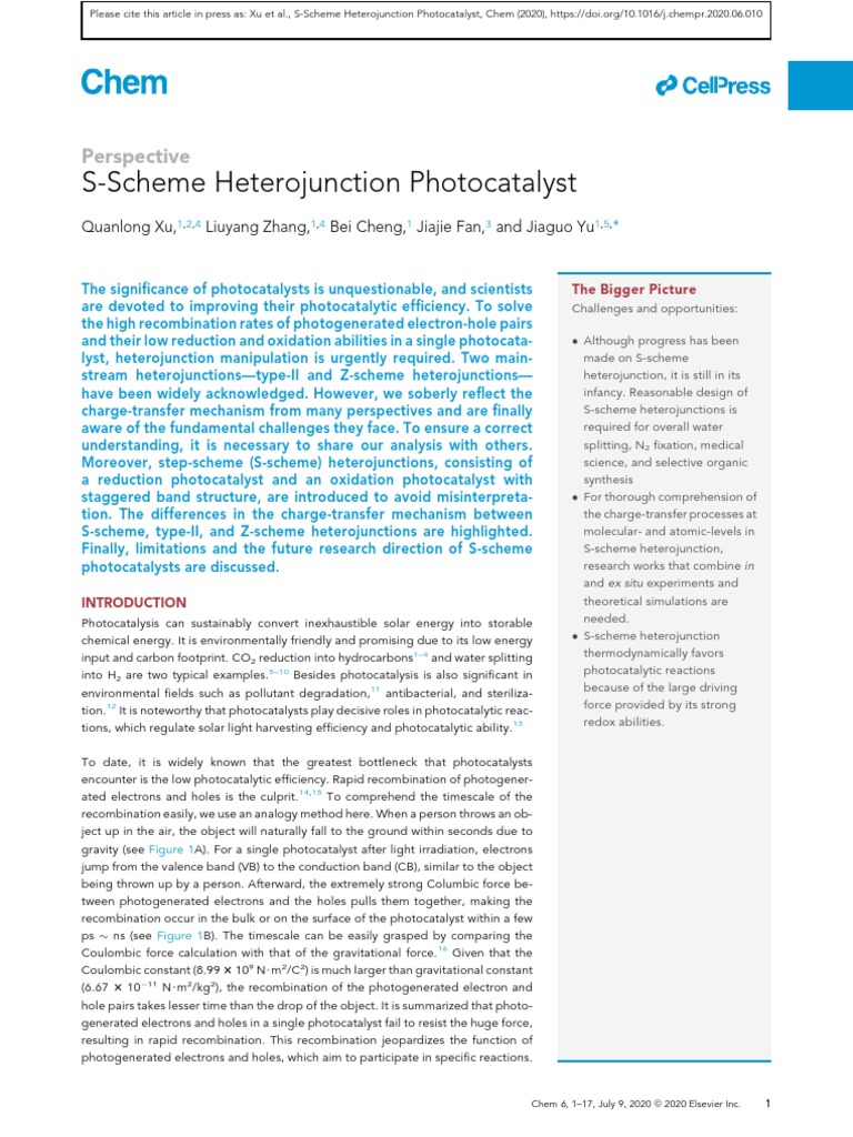 9 S-Scheme Heterojunction Photocatalyst | PDF | Redox | Chemical Reactions