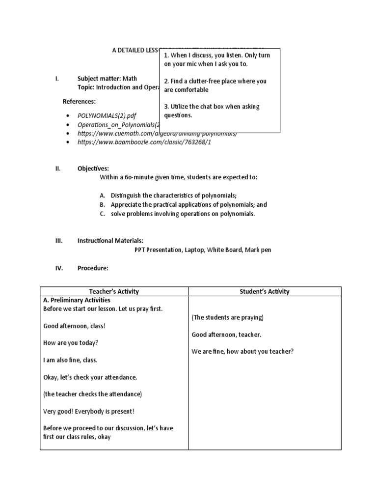 A Detailed Lesson Plan in Teaching Mathematics | PDF | Division ...
