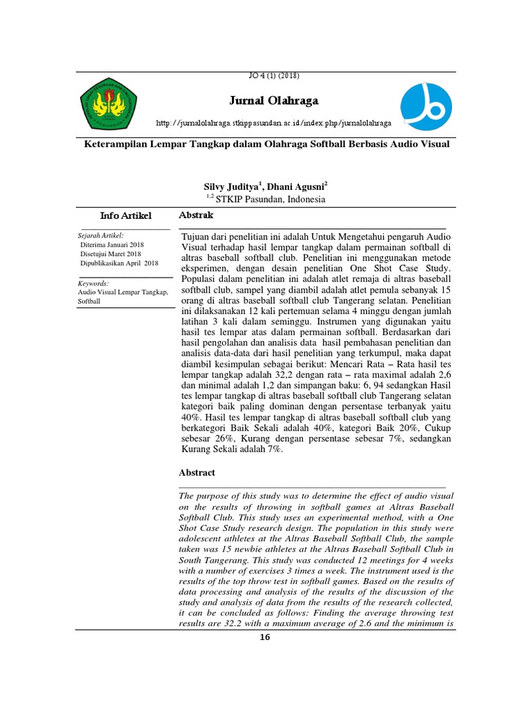 Jurnal Olahraga Keterampilan Lempar Tangkap Dalam Olahraga Softball