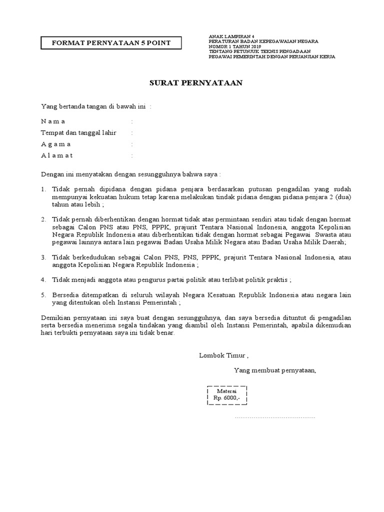 Surat Pernyataan PPPK | PDF