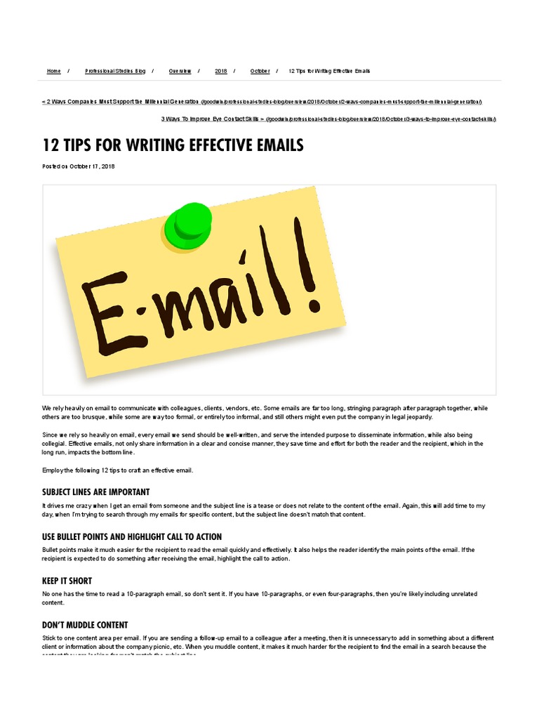 12 Tips For Writing Effective Emails - Drexel Goodwin | PDF | Communication
