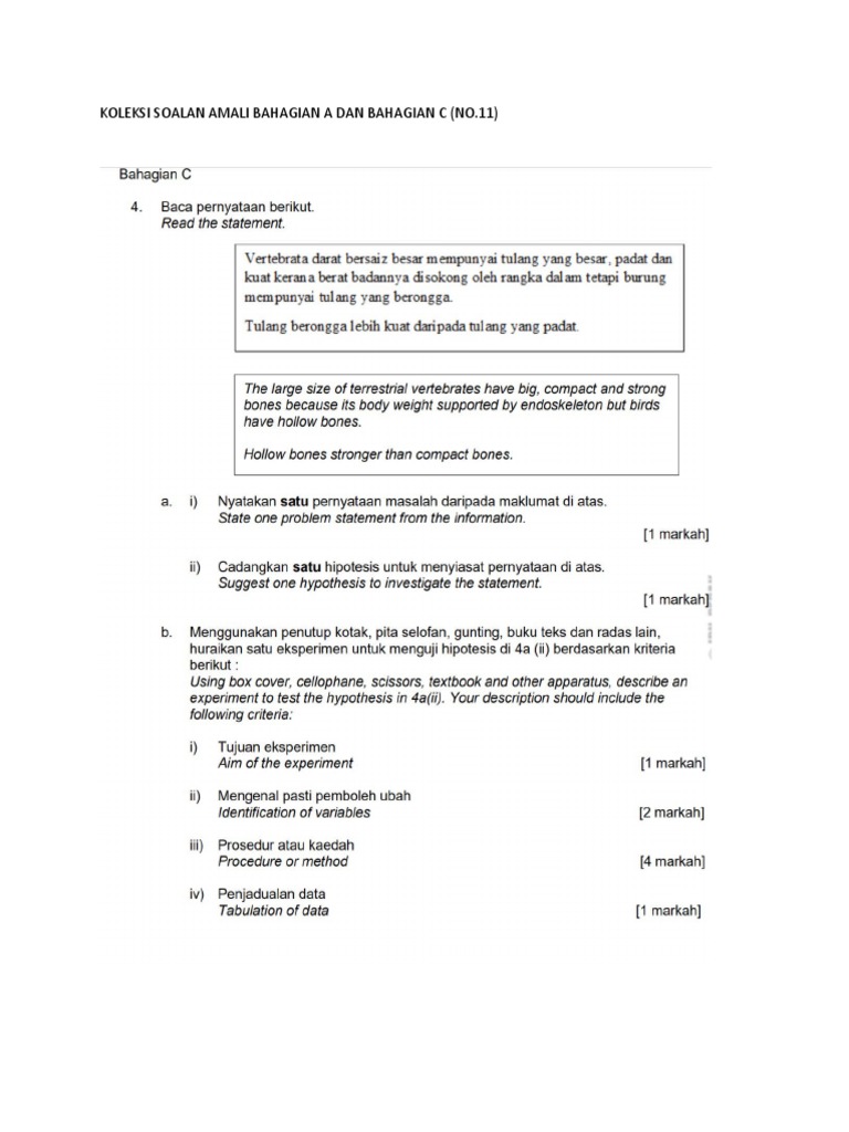 Koleksi Soalan Amali Bahagian A Dan Bahagian C | PDF