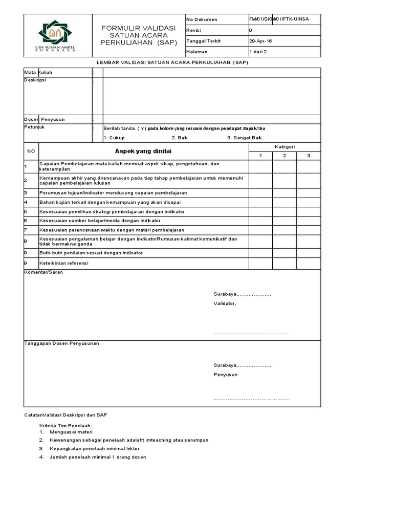 Form Validasi SAP RPS Dan Bahan Ajar | PDF