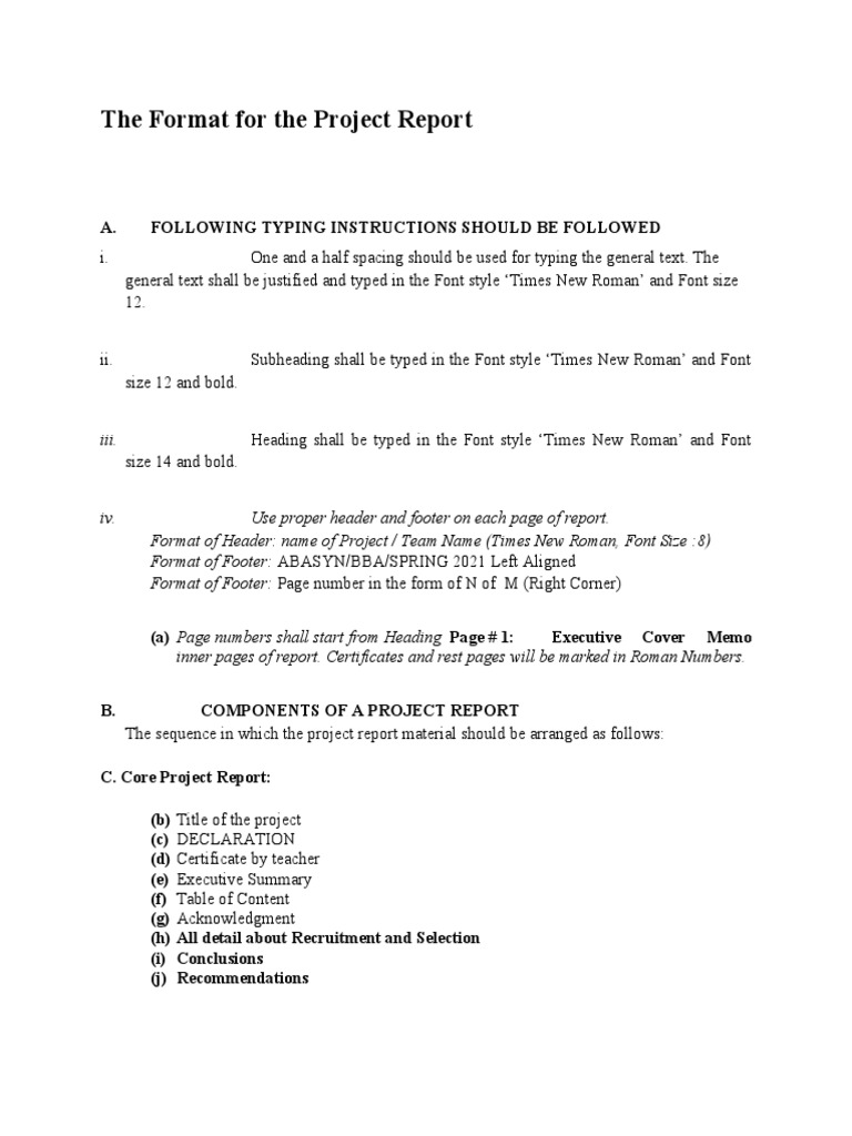 The Format For The Project Report | PDF | Times New Roman
