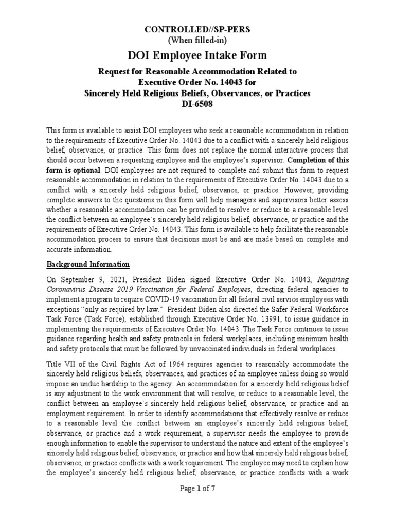 DI-6508 Intake Form RA Religious Belief - 508 - v3 | Download Free PDF ...
