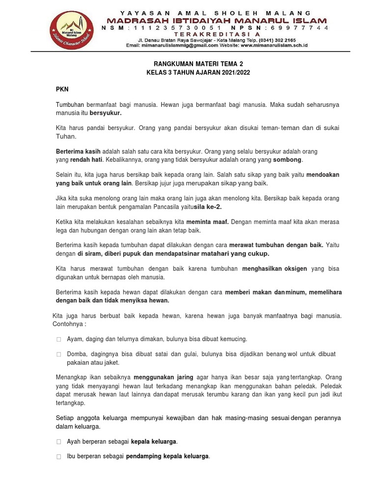 Rangkuman Tema 2 | PDF