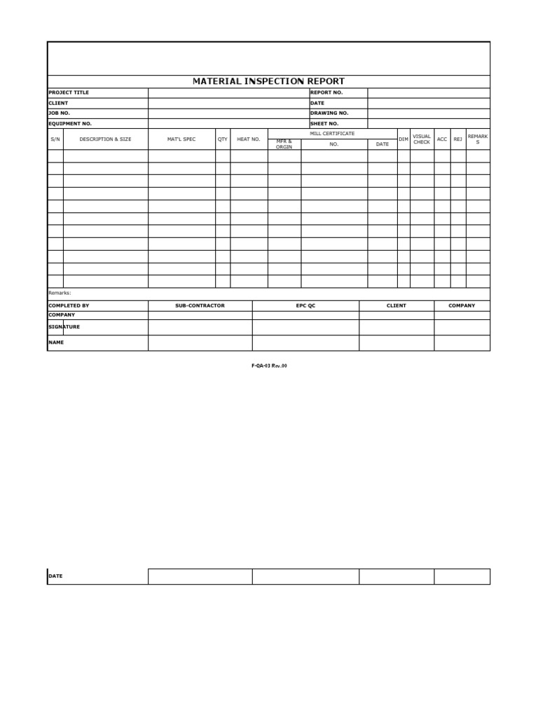 Material Inspection Report Template | PDF