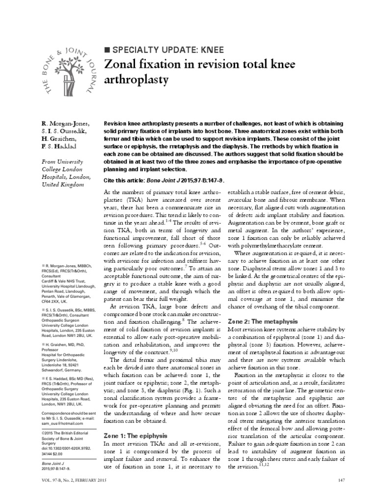 Zonal Fixation in Revision Total Knee Arthroplasty | PDF | Medical ...