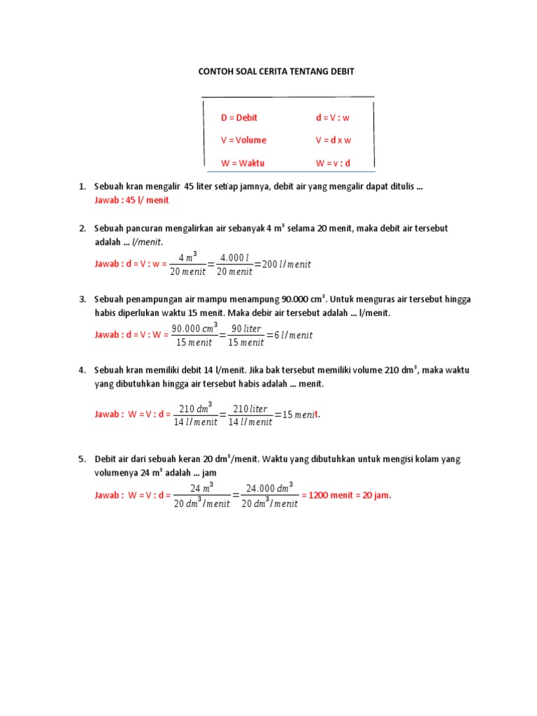 Contoh Soal Debit Air Kelas 5 dan 6 | PDF | Ilmu Sosial | Griya & Taman