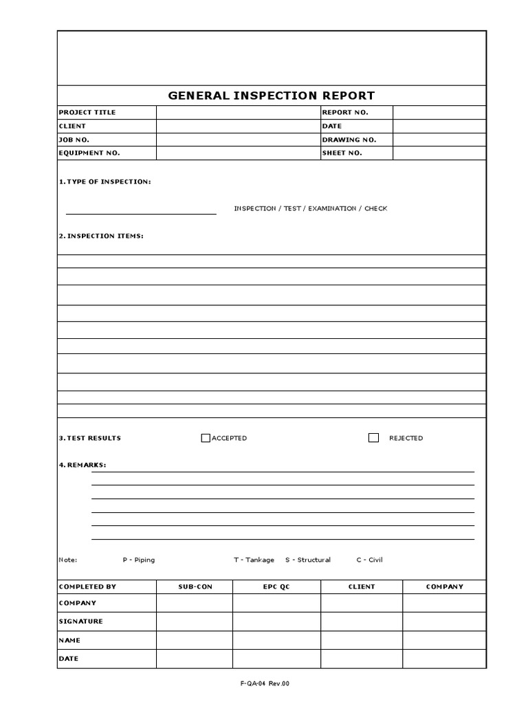 F-Qa-04 General Inspection Report | PDF