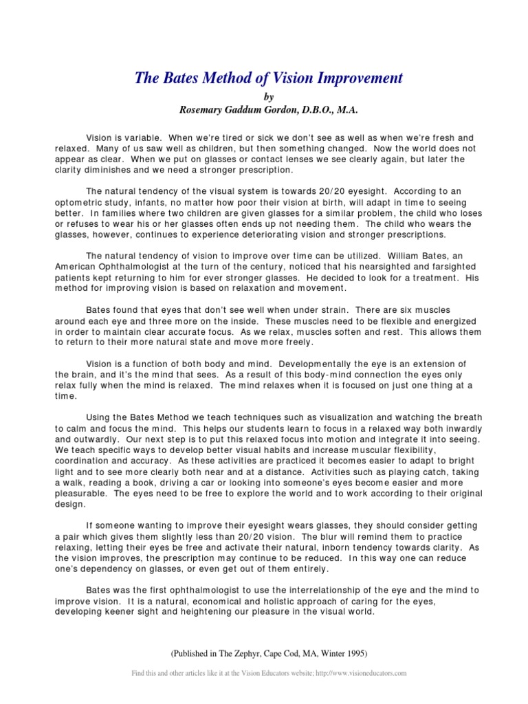 Bates Method for Natural Vision Improvement | PDF | Glasses | Human Eye