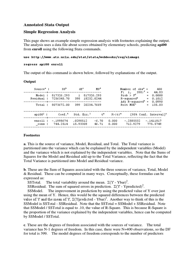 Annotated Stata Output - DR AMINU MATERIAL2 | PDF | Coefficient Of Determination | P Value