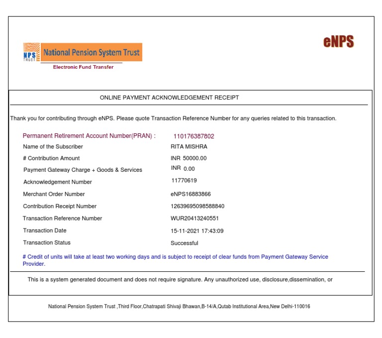 eNPS Payment Receipt | PDF