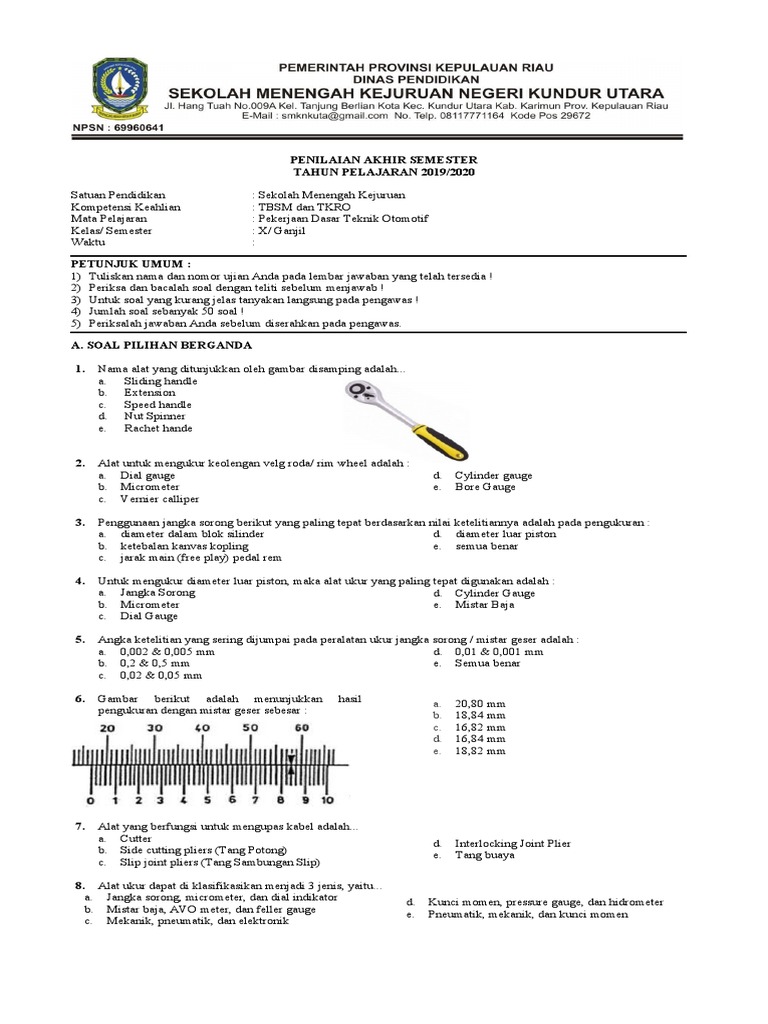 Soal Pas Pdto X TBSM Dan Tkro Sem Ganjil 2019 PDF Free | PDF