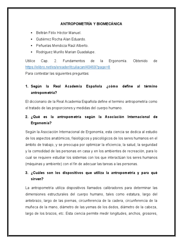 Cuest. Unidad 3. Antropometría y Biomecánica | PDF | Articulación | Factores humanos y ergonomía