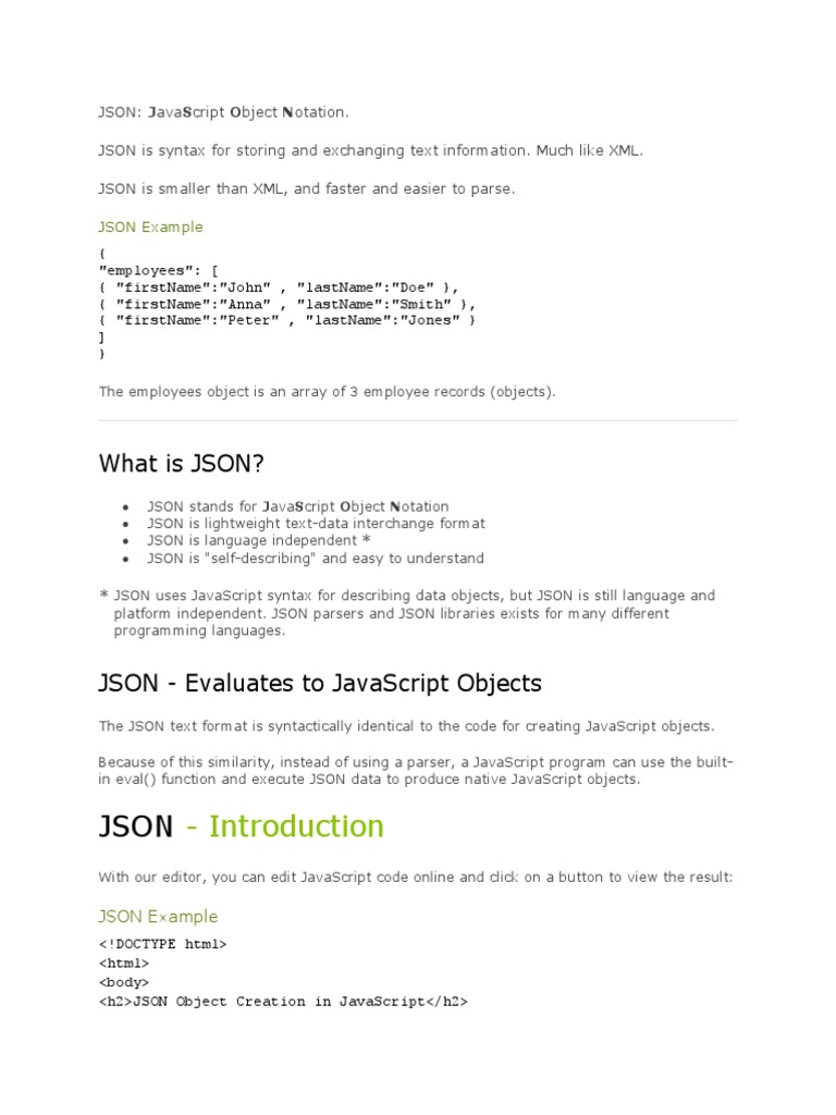 Introduction: What Is JSON? | PDF | Json | Java Script Introduction: What Is JSON? | PDF | Json | Java Script