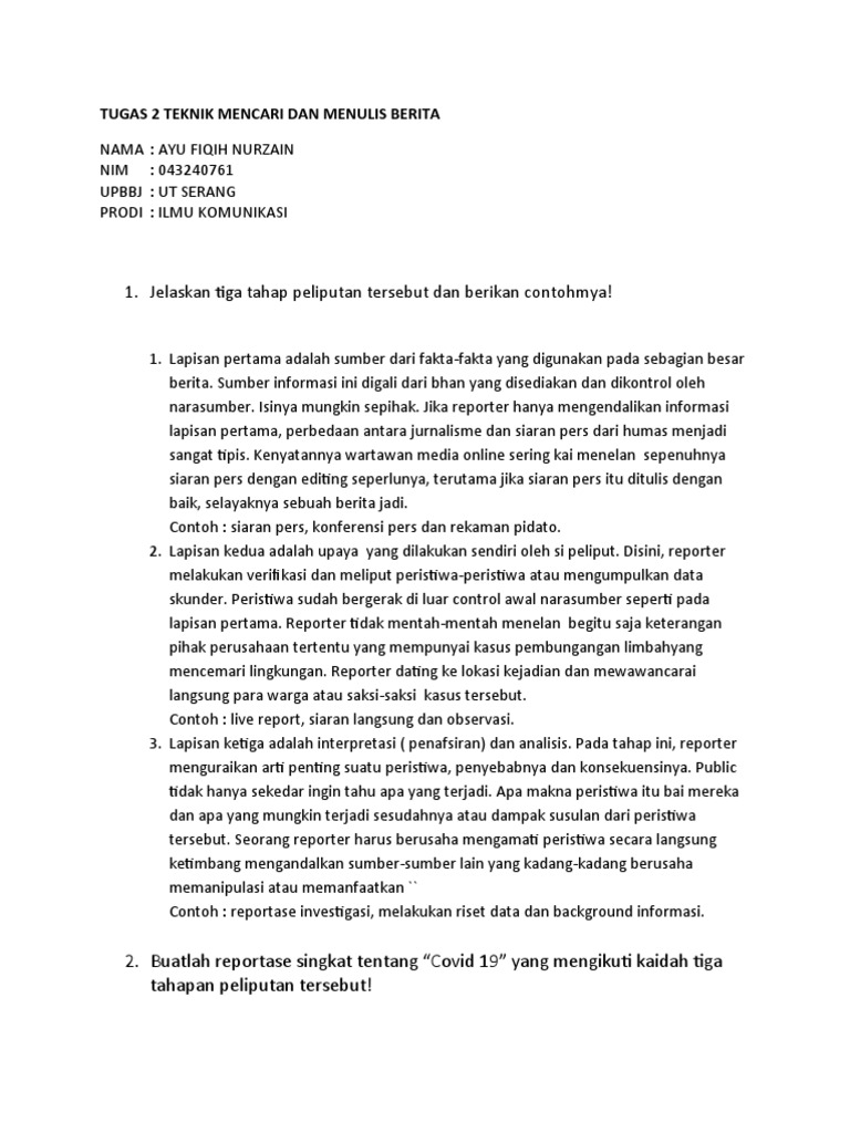 Tugas 1 Teknik Mencari Dan Menulis Berita | PDF