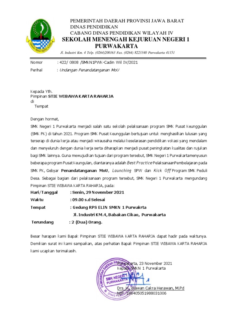 Undangan MOU STIE WIKARA | PDF