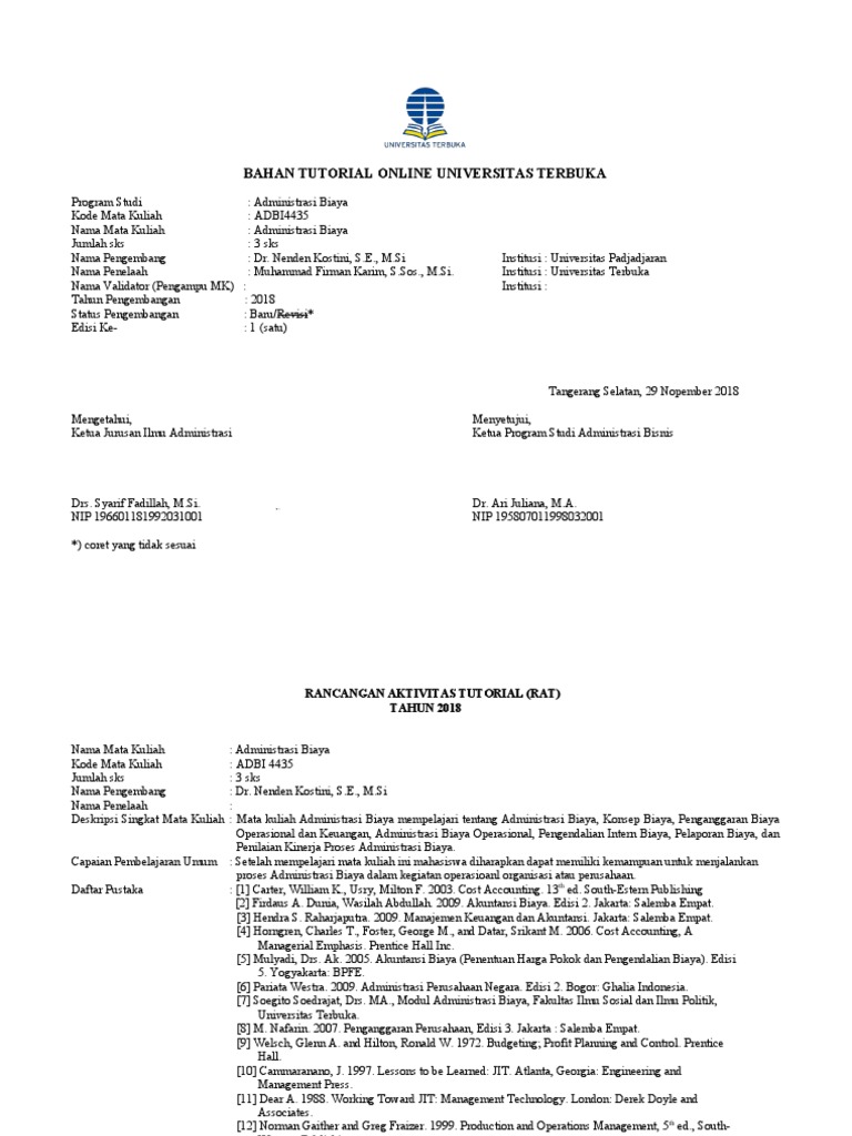 RAT Dan SAT ADBI4435 Administrasi Biaya | PDF