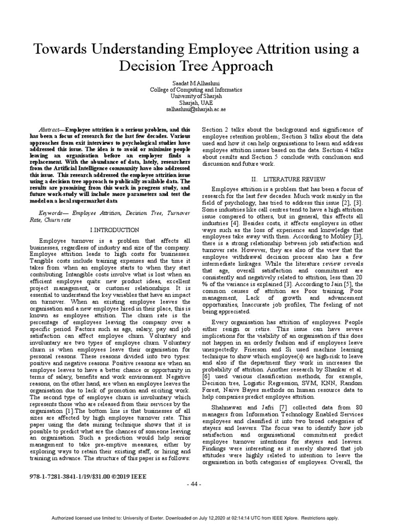 Towards Understanding Employee Attrition Using Decision Tree | Download ...