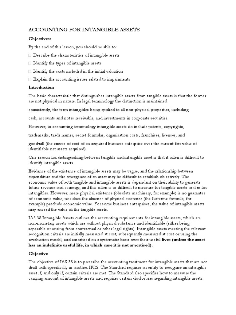 Accounting For Intangible Assets | PDF | Intangible Asset | Goodwill ...