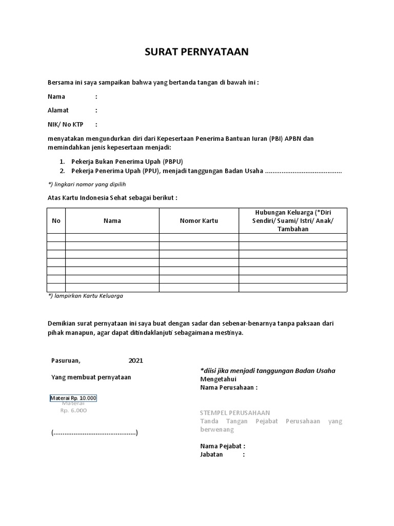 Surat Pernyataan Keluar Pbi | PDF