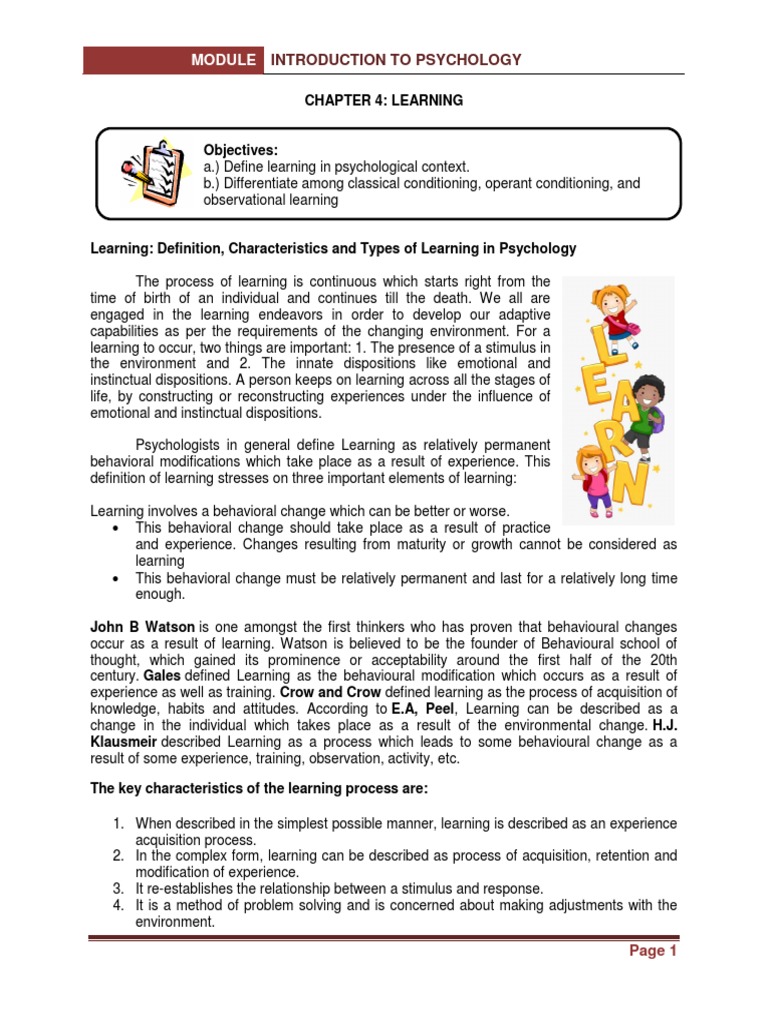 Chapter 4 Learning | PDF | Classical Conditioning | Learning