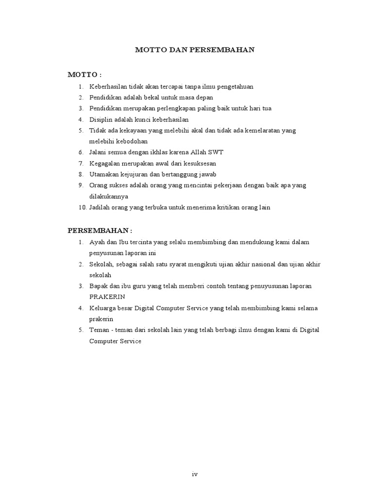 MOTTO DAN PERSEMBAHAN Laporan PKL | PDF