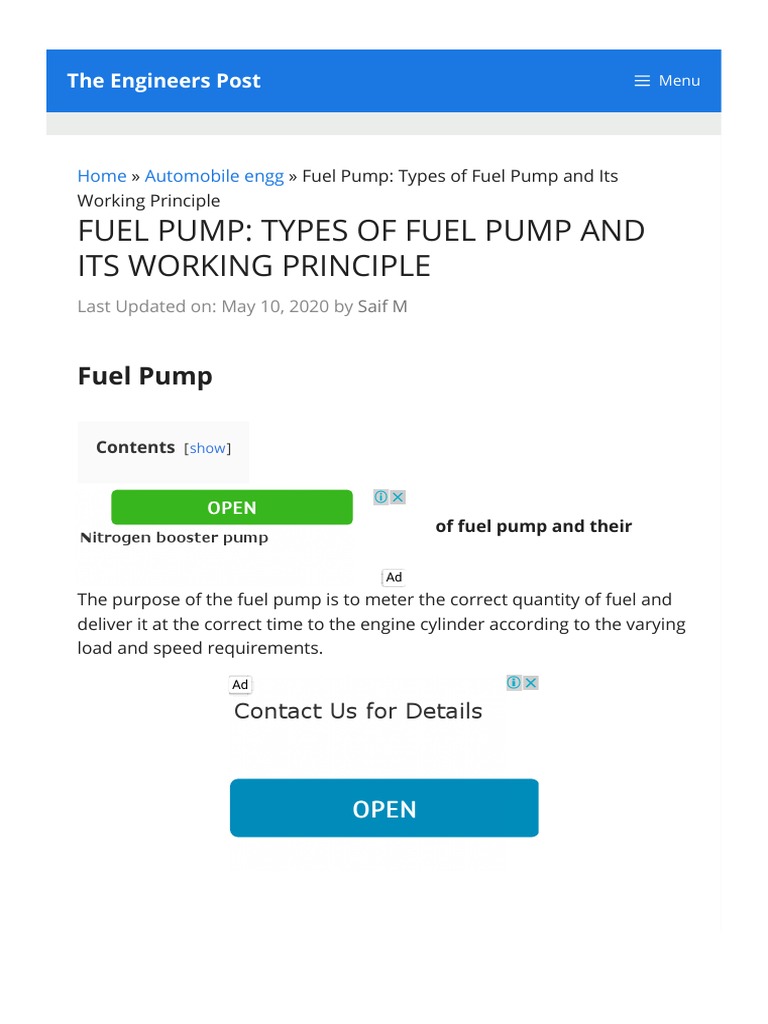 What Is Fuel Pump - Types of Fuel Pump - Its Working Principle | PDF ...
