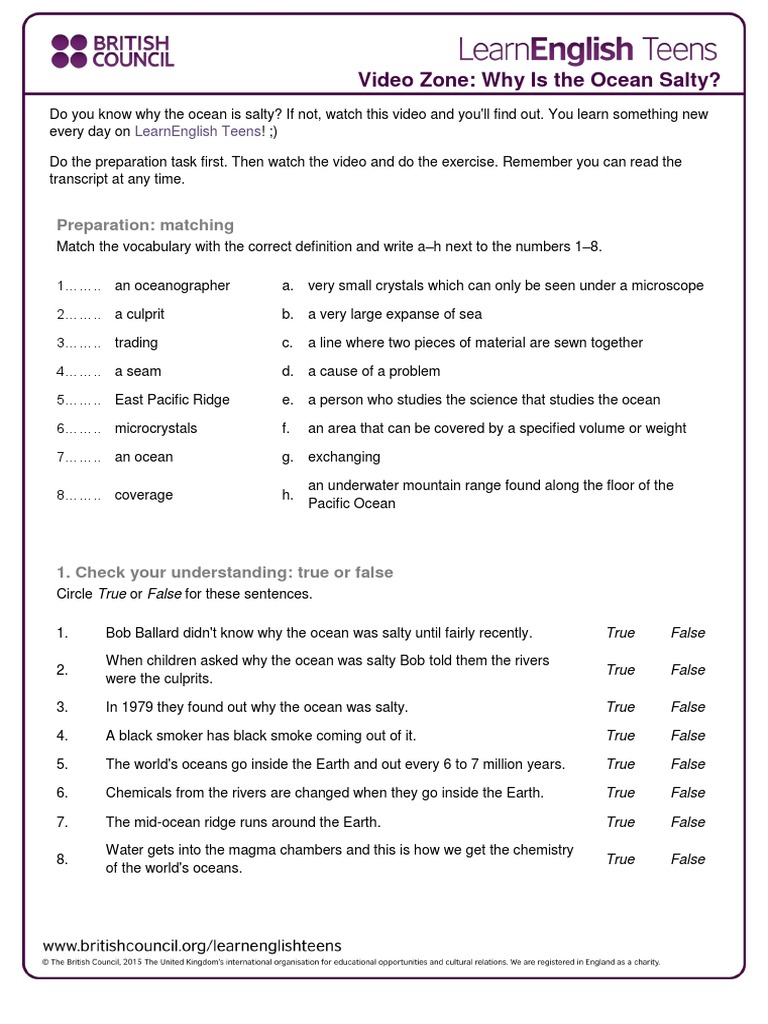 Why Is The Ocean Salty - Exercises | PDF
