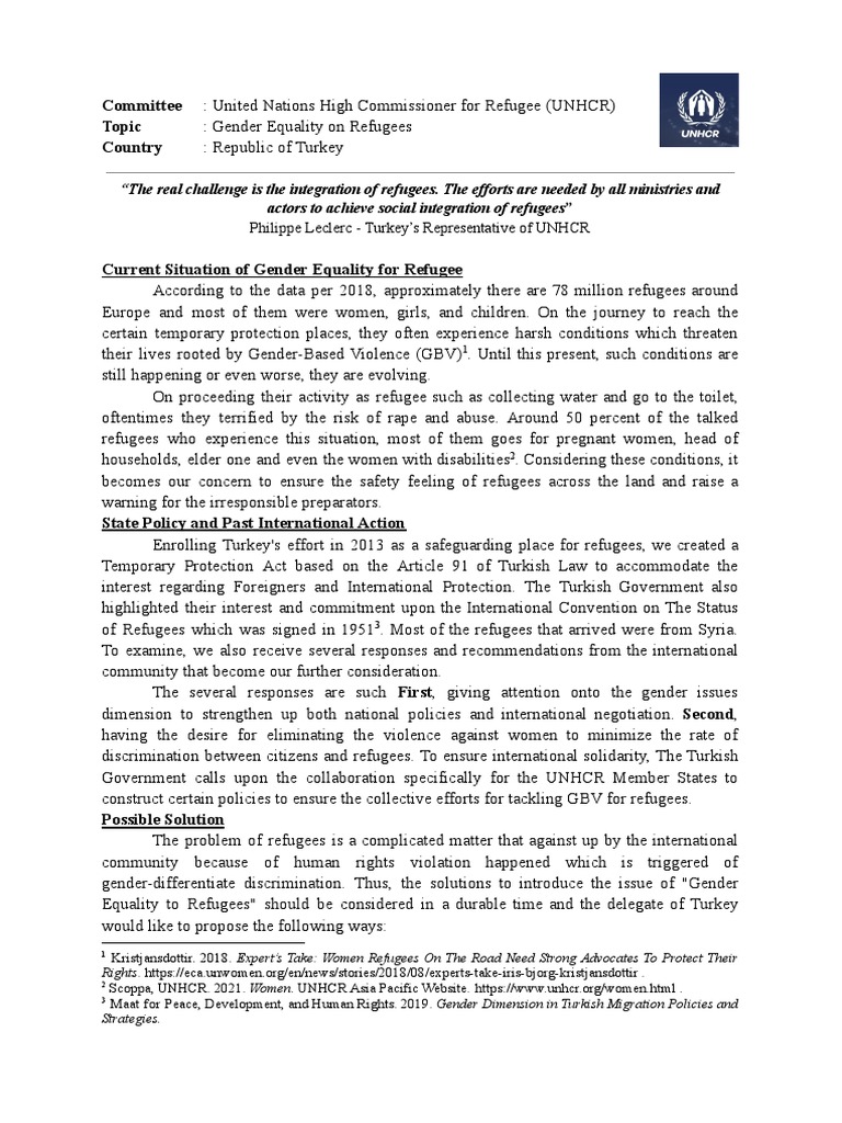 Position Paper - Turkey - UNHCR | PDF | Refugee | Violence Against Women