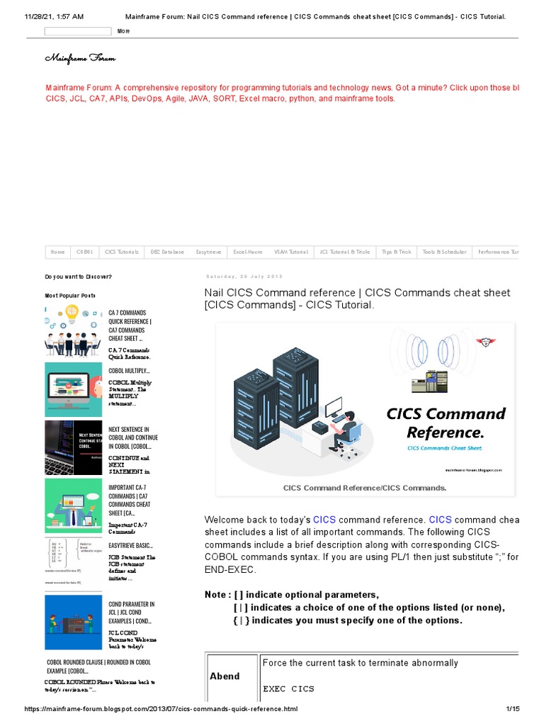 Mainframe Forum - Nail CICS Command Reference - CICS Commands Cheat Sheet (CICS Commands) - CICS ...
