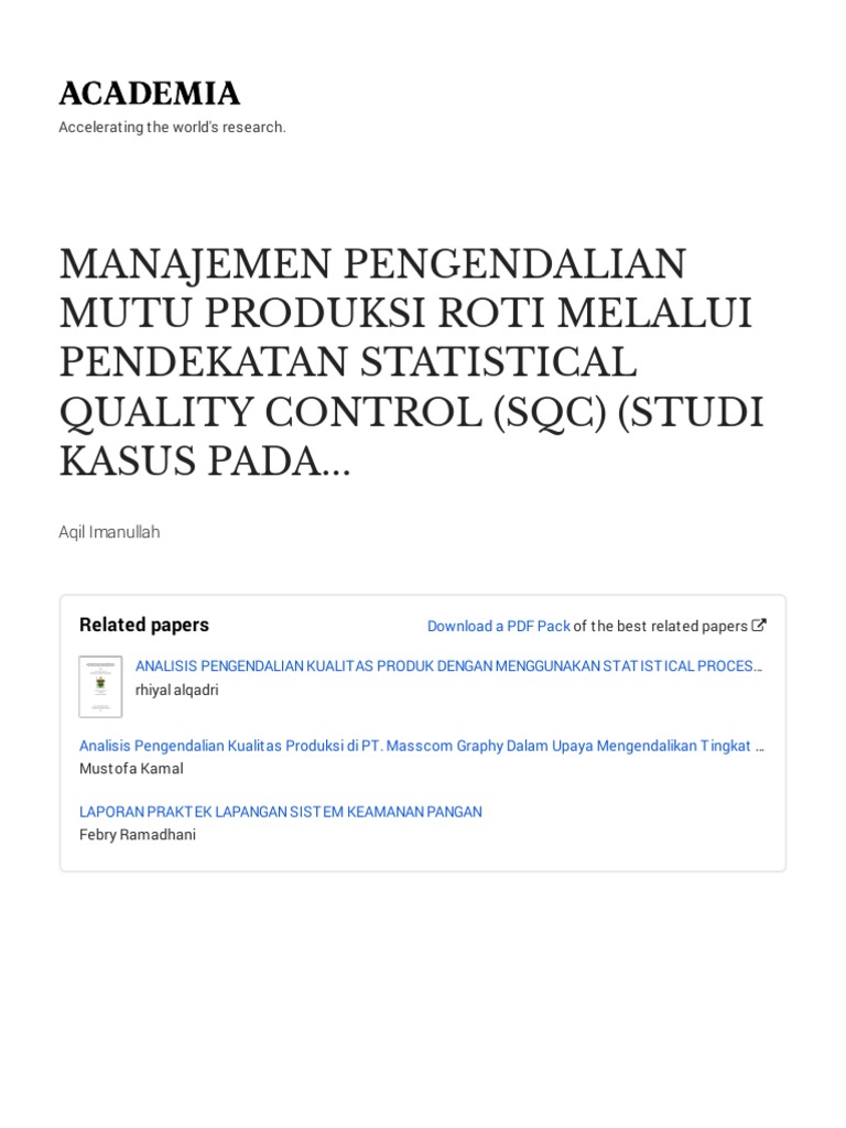 Manajemen Pengendalian Mutu Produksi Roti Melalui Pendekatan ...