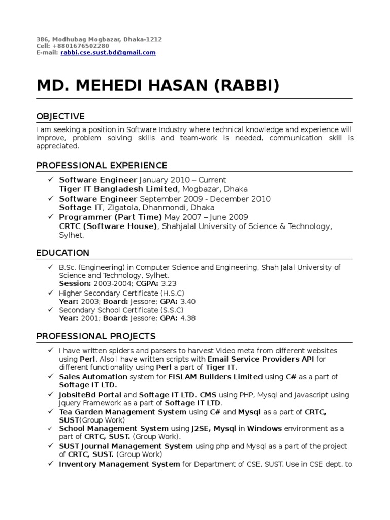 Resume Mehedi Hasan | PDF | Linux | My Sql