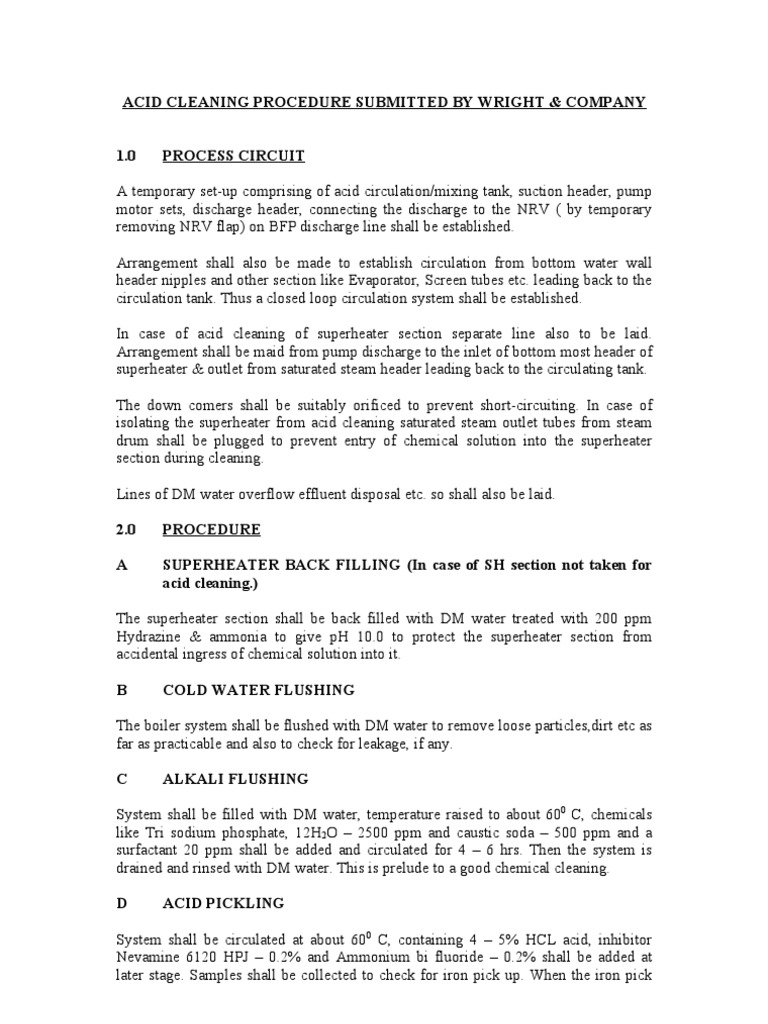 Acid Cleaning Procedure | PDF | Nitrogen | Water