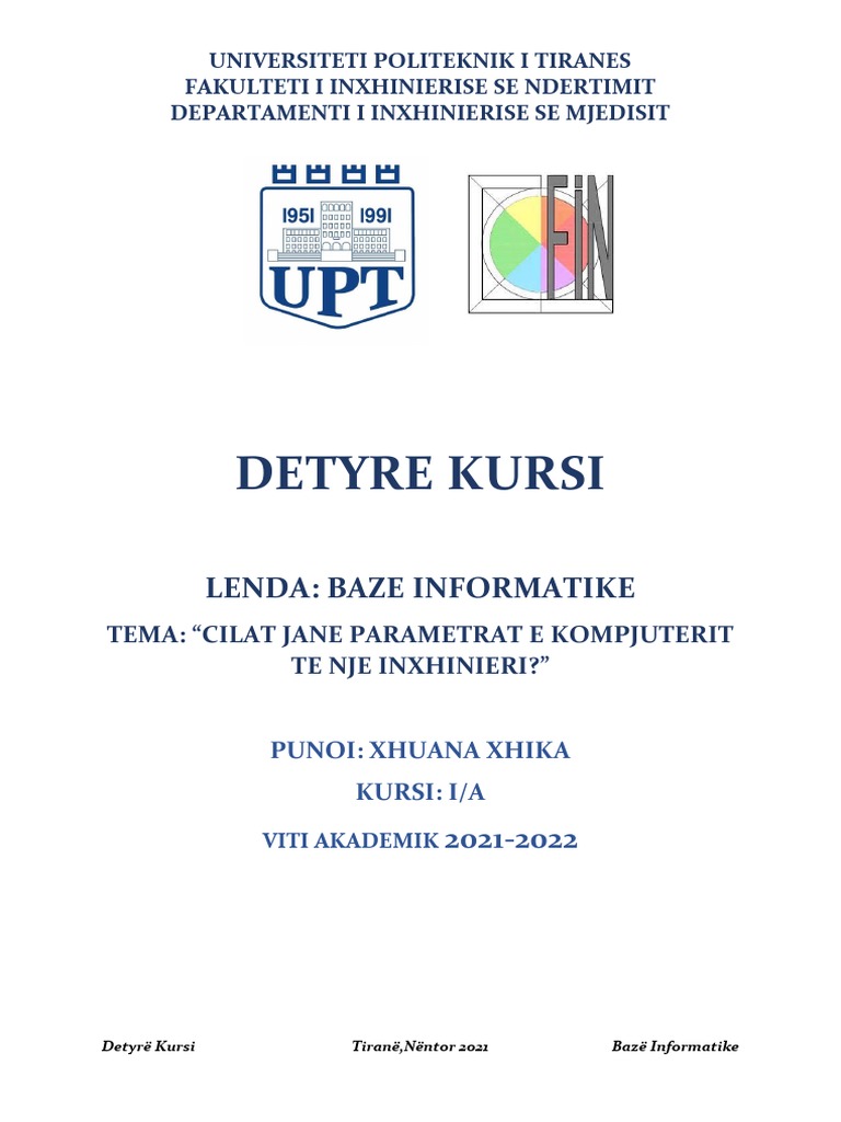 Detyre Kursi-Baze Informatike - Xhuana Xhika - Inxhinieri Mjedisi 1a | PDF