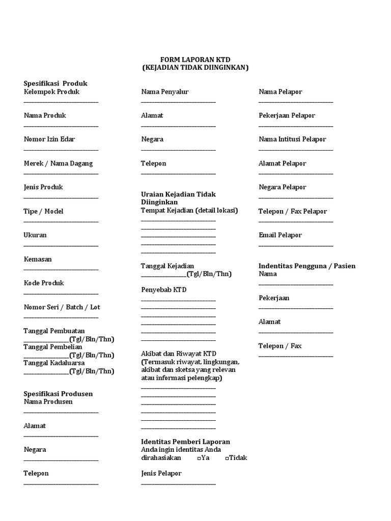 Form-Laporan-Kejadian-tidak-diinginkan (KTD ALKES) | PDF