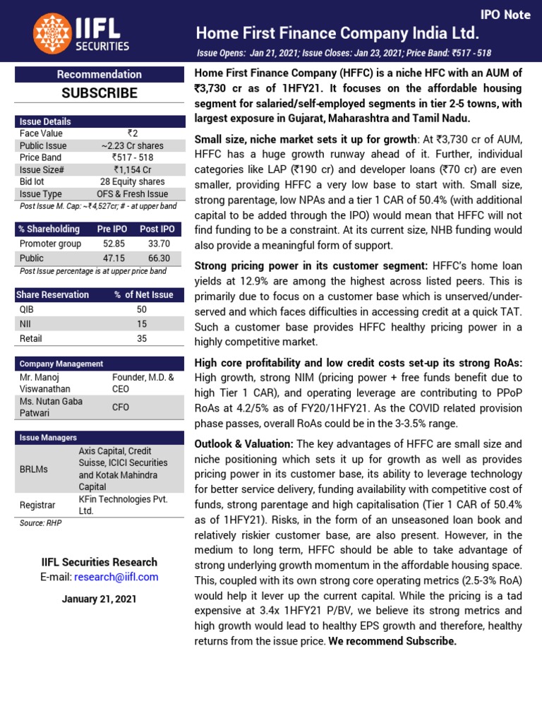 Home First Finance Company India LTD.: Subscribe | PDF | Loans ...